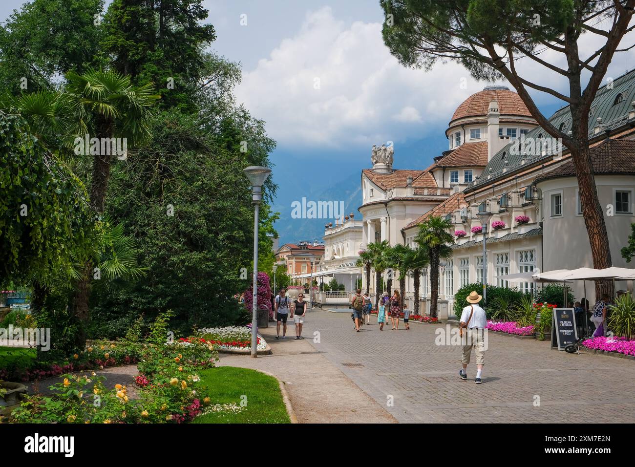 Merano, South Tyrol, Italy - Kurhaus on the Passer promenade in the old ...