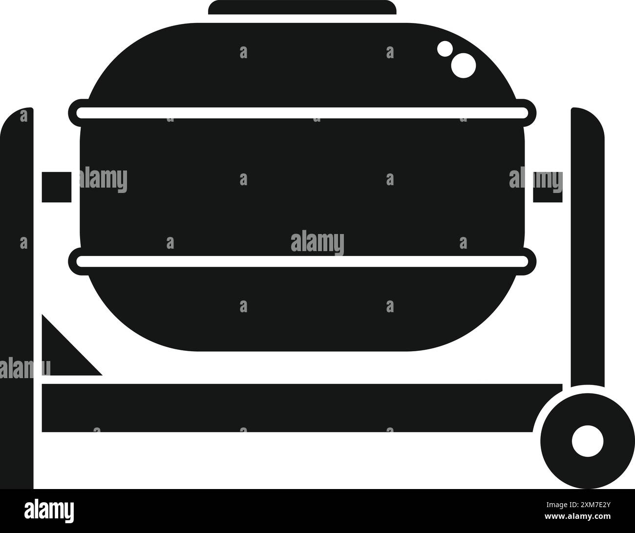 Black silhouette of a concrete mixer standing on a support frame with ...