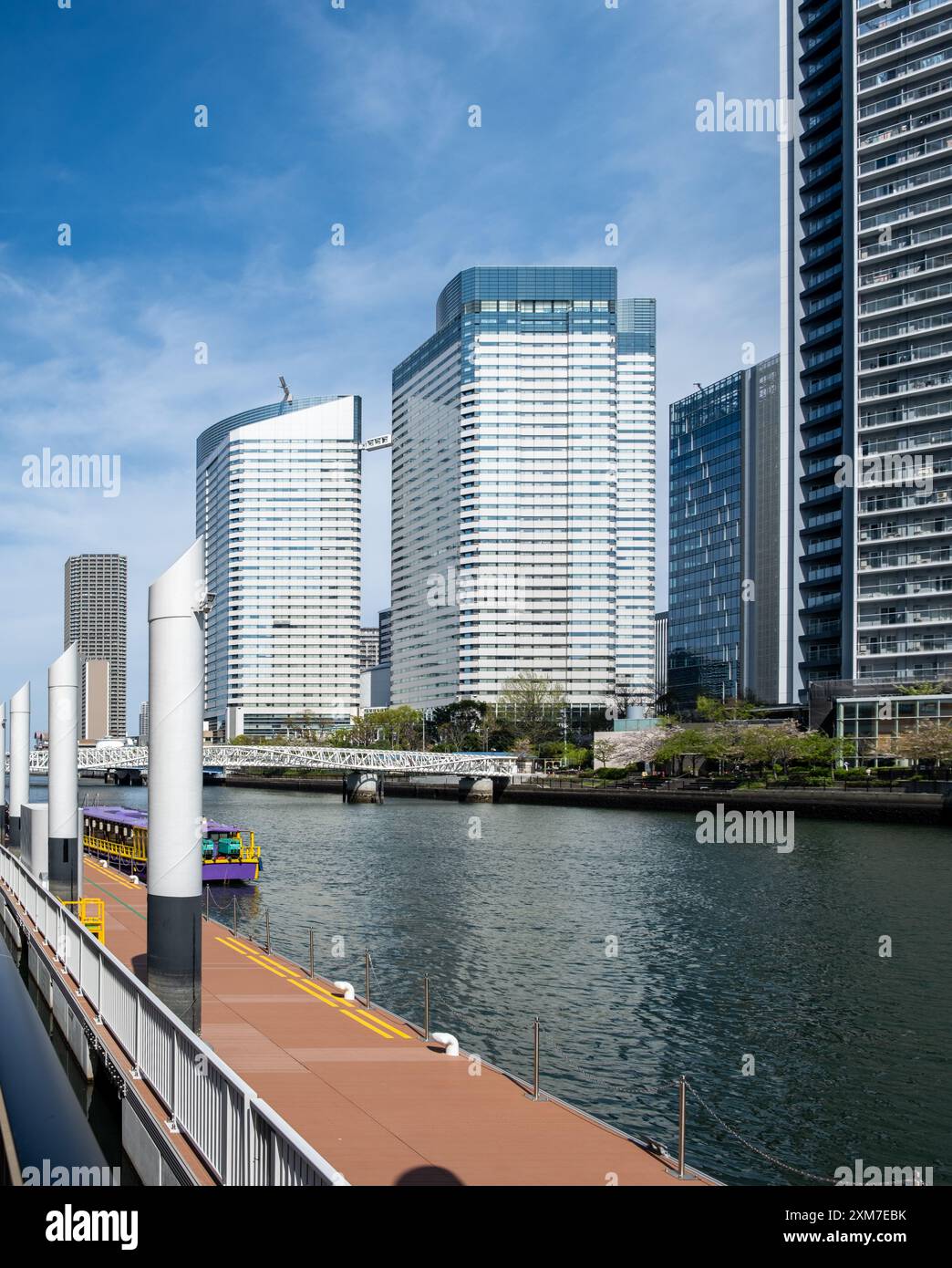 Tokyo city Japan capital cityscape, waterfront skyscrapers and boat at ...