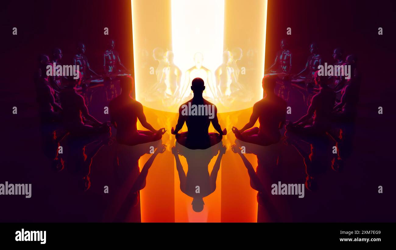 3d illustration group meditation in astral space Stock Photo - Alamy