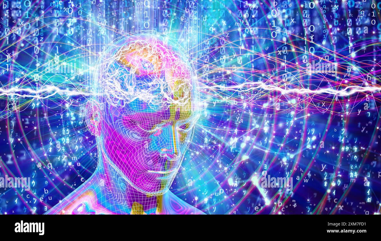 3D illustration. the singularity - the fusion of knowledge and skills ...