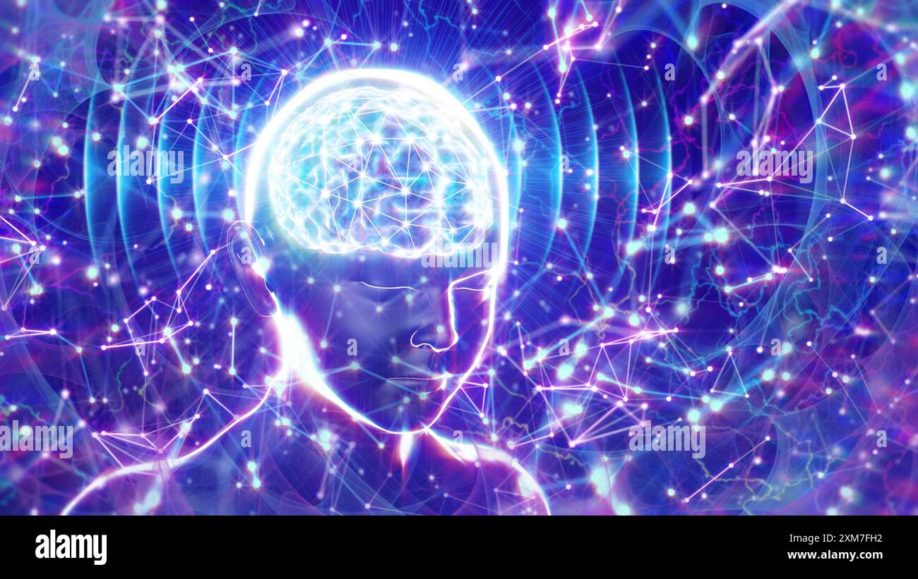 3D illustration. the singularity - the fusion of knowledge and skills ...