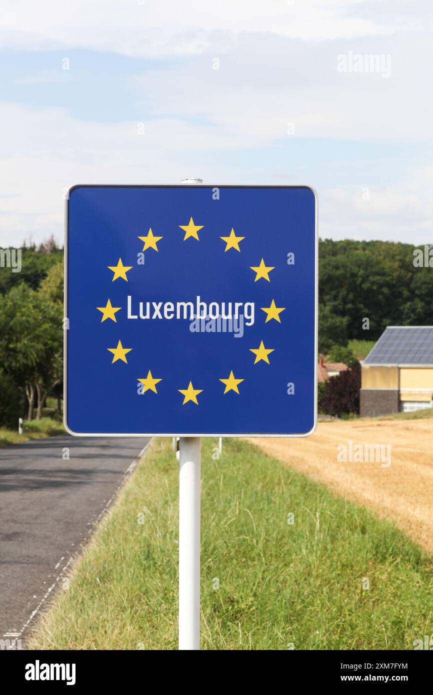 Luxembourg border road sign in Schengen Stock Photo - Alamy
