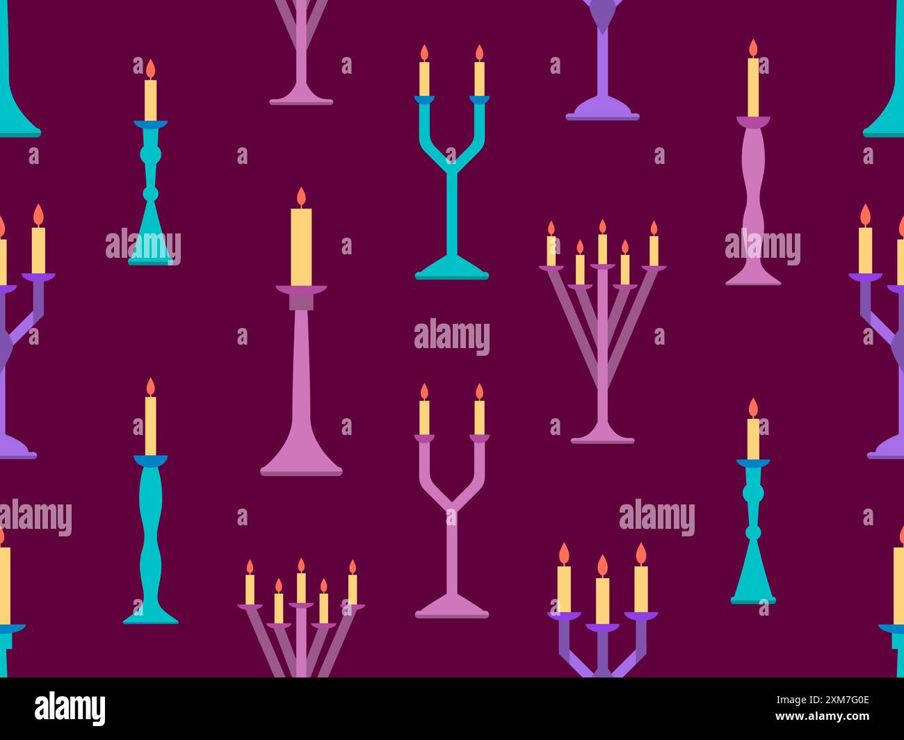 Candlesticks seamless pattern. Candlestick with candles. Candle holder ...