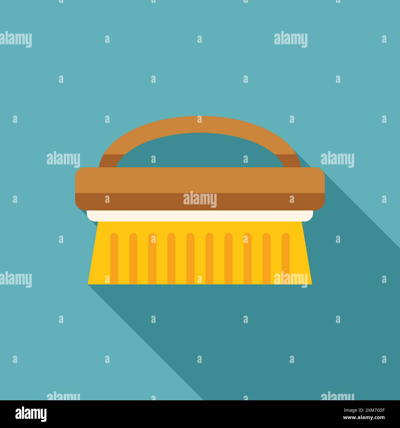 Cleaning brush with long shadow is laying on blue background, cleaning ...