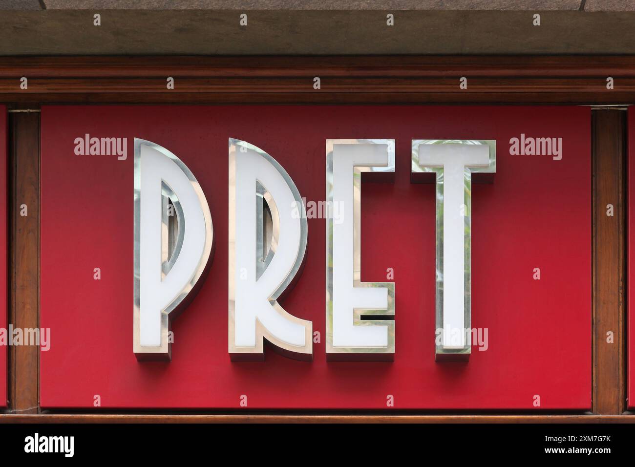 Pret a manger logo on a wall. Pret a Manger is an international ...