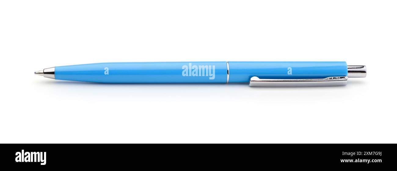 New blue plastic ballpoint pen isolated on white Stock Photo - Alamy