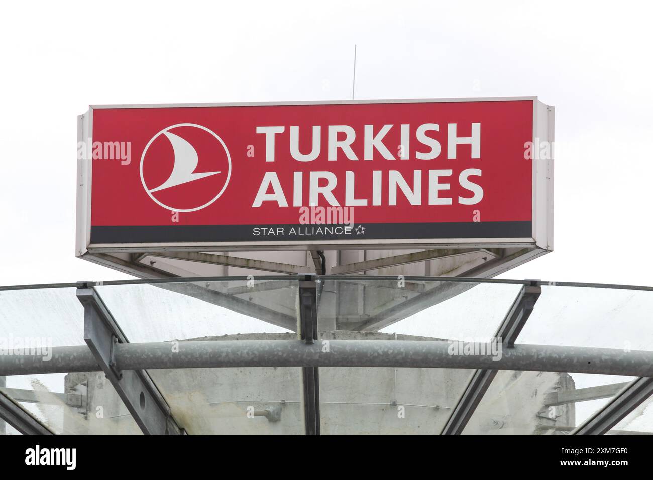 Turkish airlines logo on a building. Turkish airlines is the national ...