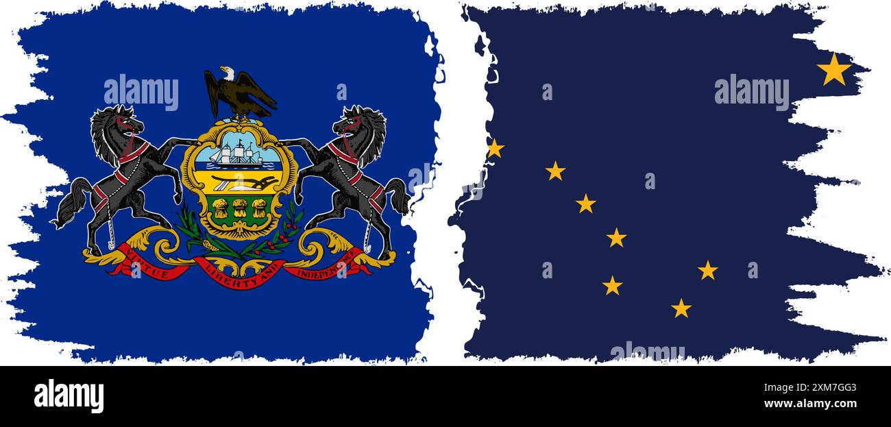 Alaska and Pennsylvania states grunge brush flags connection, vector ...