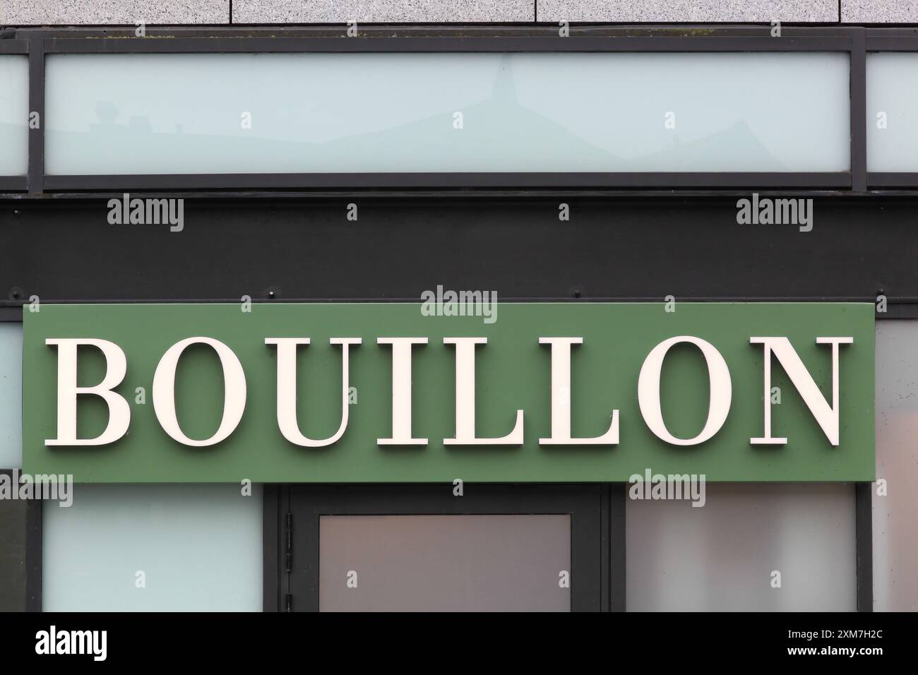 Bouillon restaurant logo on a wall. Bouillon is a traditional, spacious ...