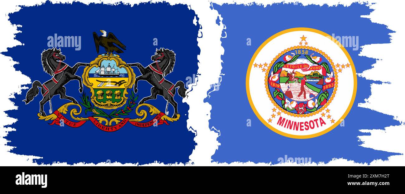 Minnesota and Pennsylvania states grunge brush flags connection, vector ...