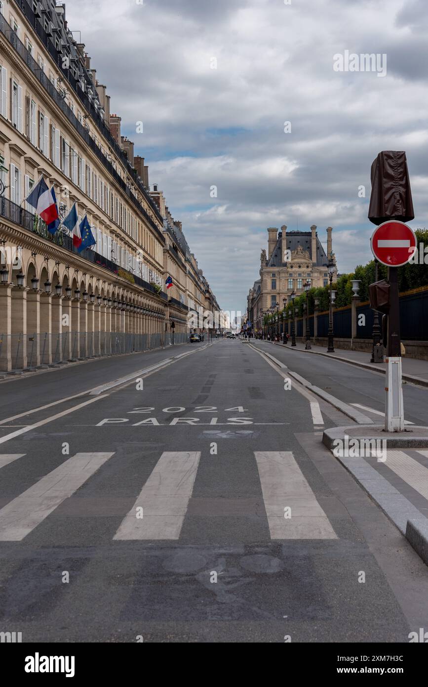 Empty streets in Paris. Before the start of the Olympics, access to ...