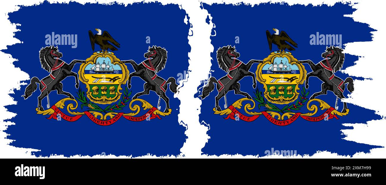 Pennsylvania and Pennsylvania states grunge brush flags connection ...
