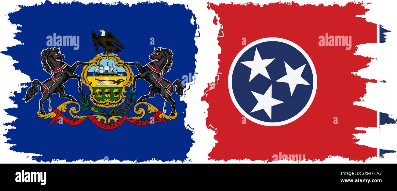 Tennessee and Pennsylvania states grunge brush flags connection, vector ...