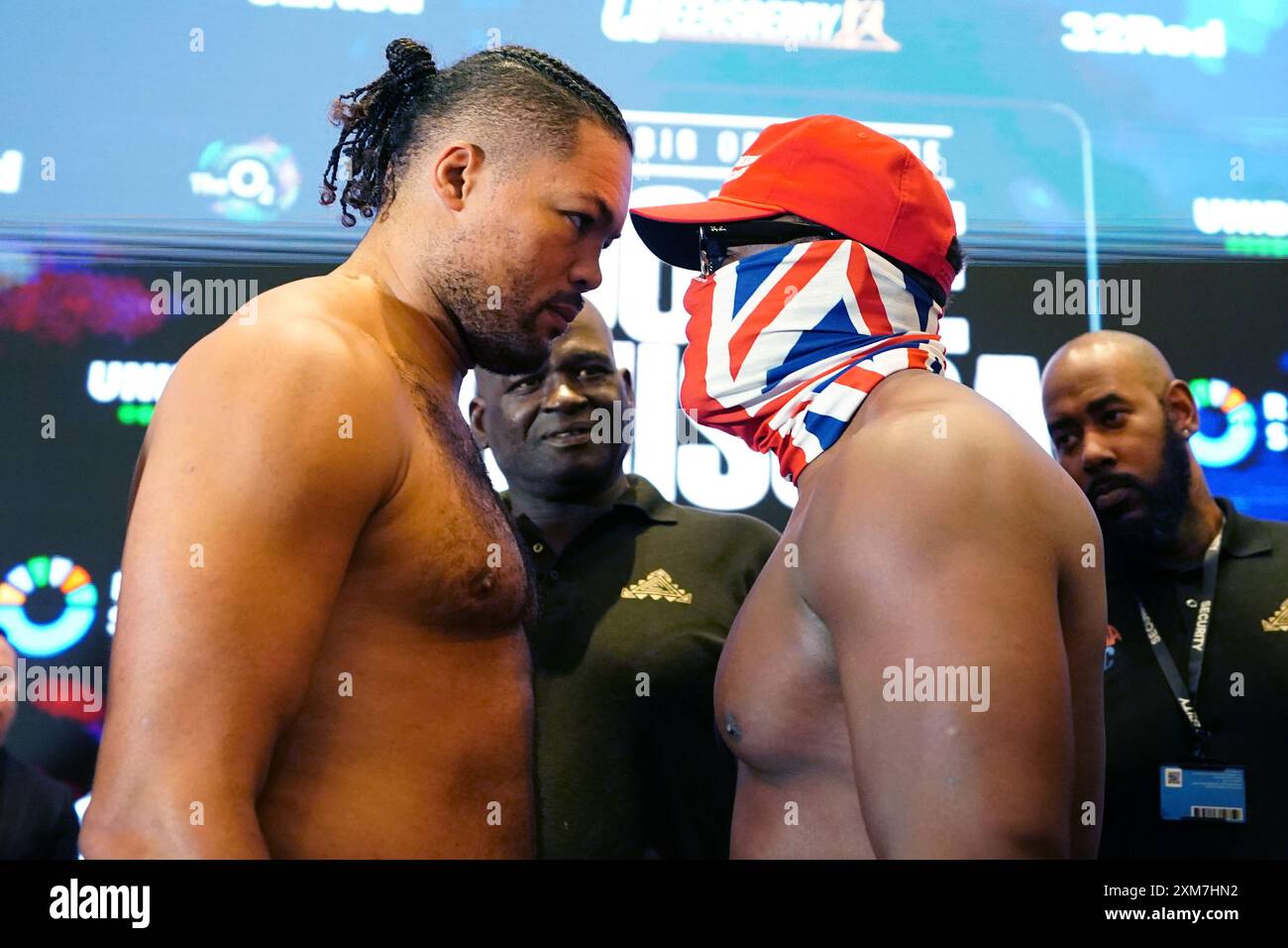 Joe Joyce (left) and Derek Chisora during a weigh-in at the ...