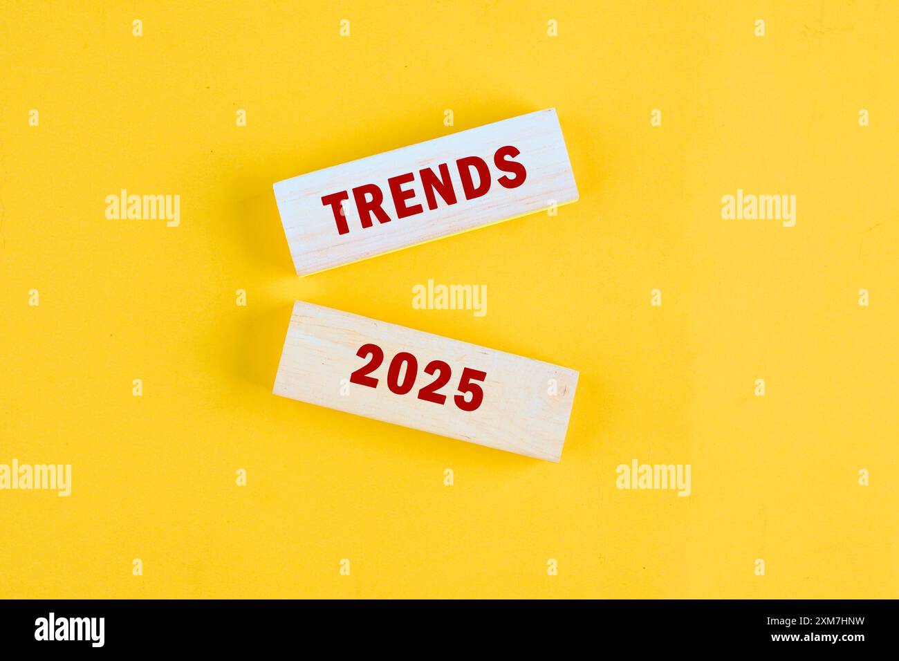 TRENDS 2025 text written a conceptual phrase on the wooden blocks, top ...