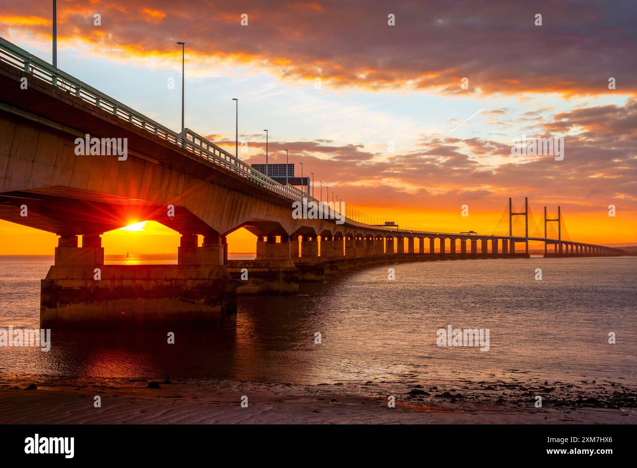 Beautiful vivid sunset at M4 Second Severn Crossing, now called the ...