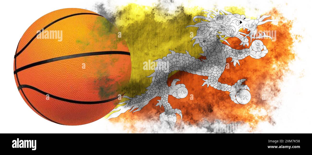White background with basketball ball and Bhutan flag Stock Photo - Alamy