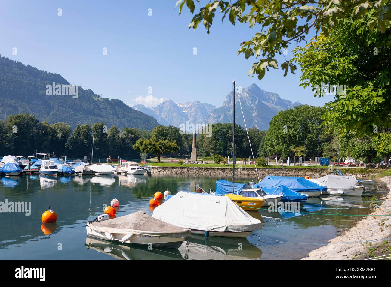 Marina with sail boats and yachts at Weesen along Lake Walen in ...