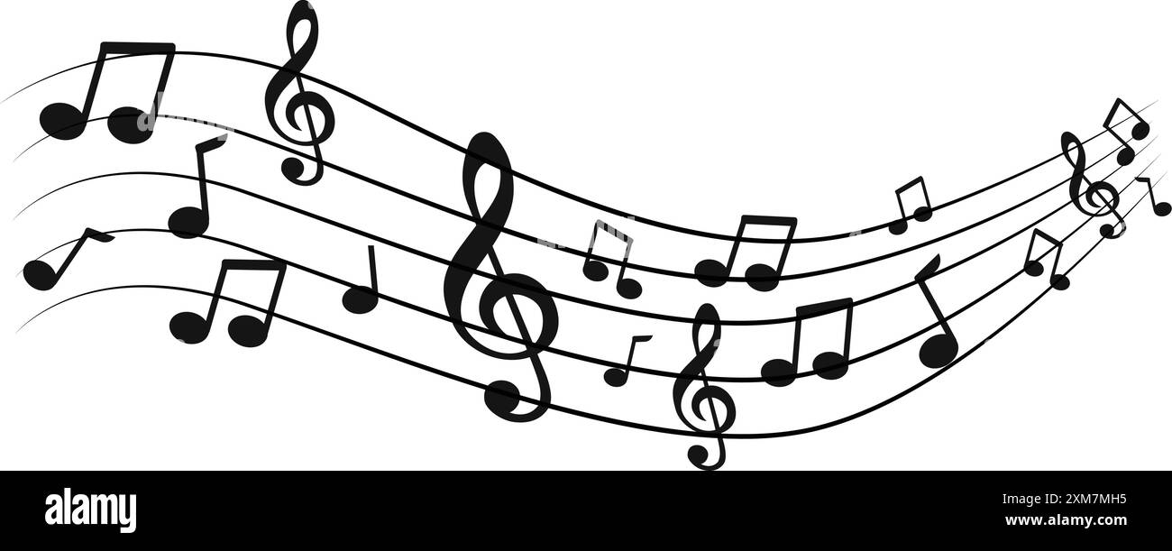 Music notes wave, Curve musical signs, sound wave line symbol, acoustic ...