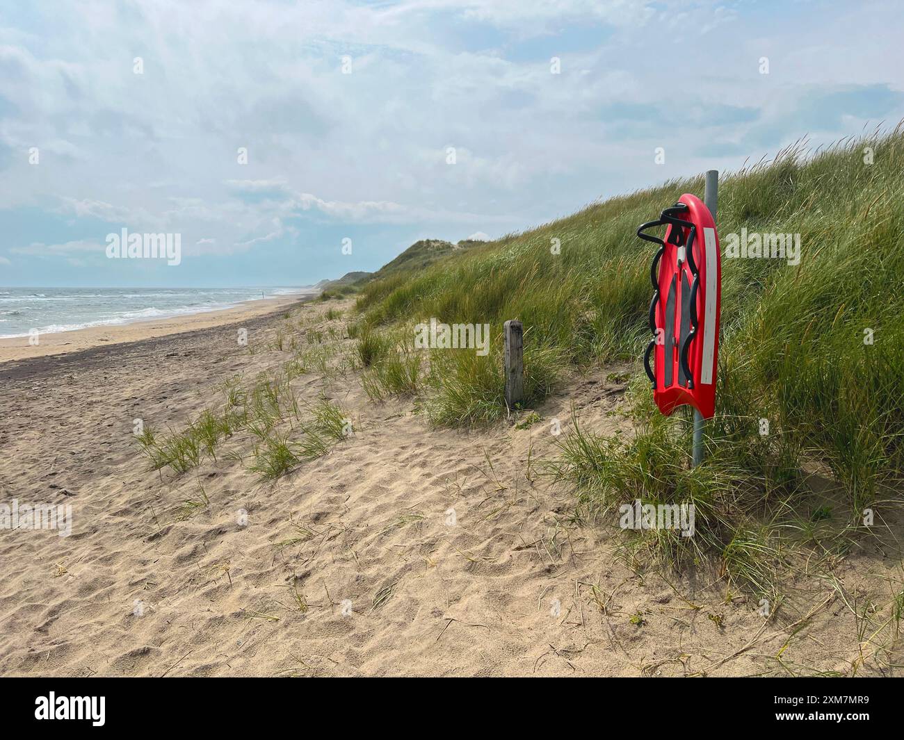 Life saving rescue board on the beach in Skagen. Lifeguard preserving ...