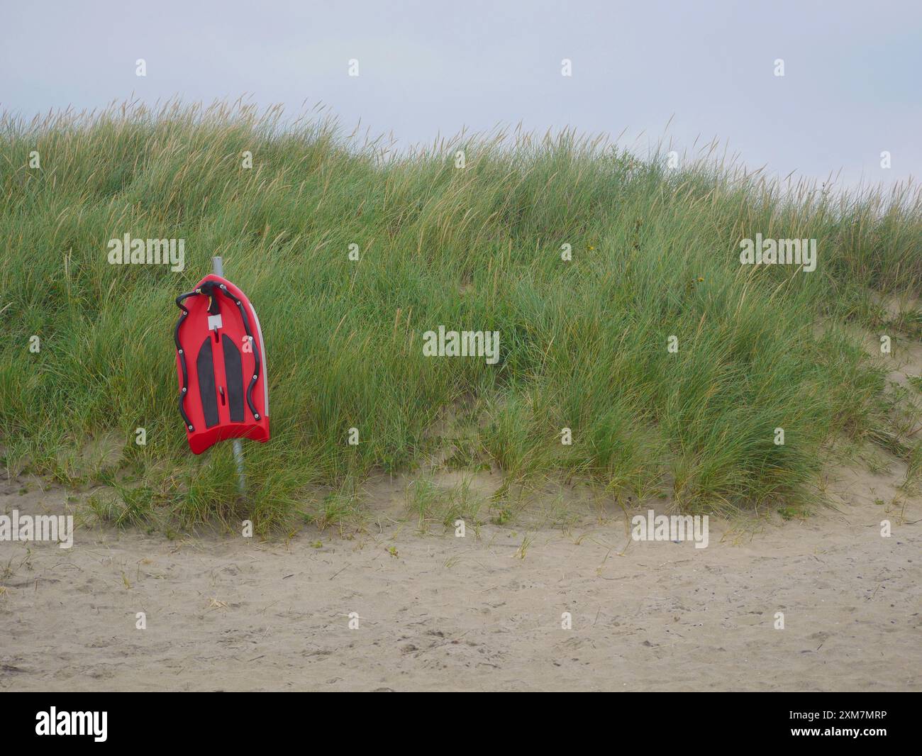 Life saving rescue board on the beach in Skagen. Lifeguard preserving ...