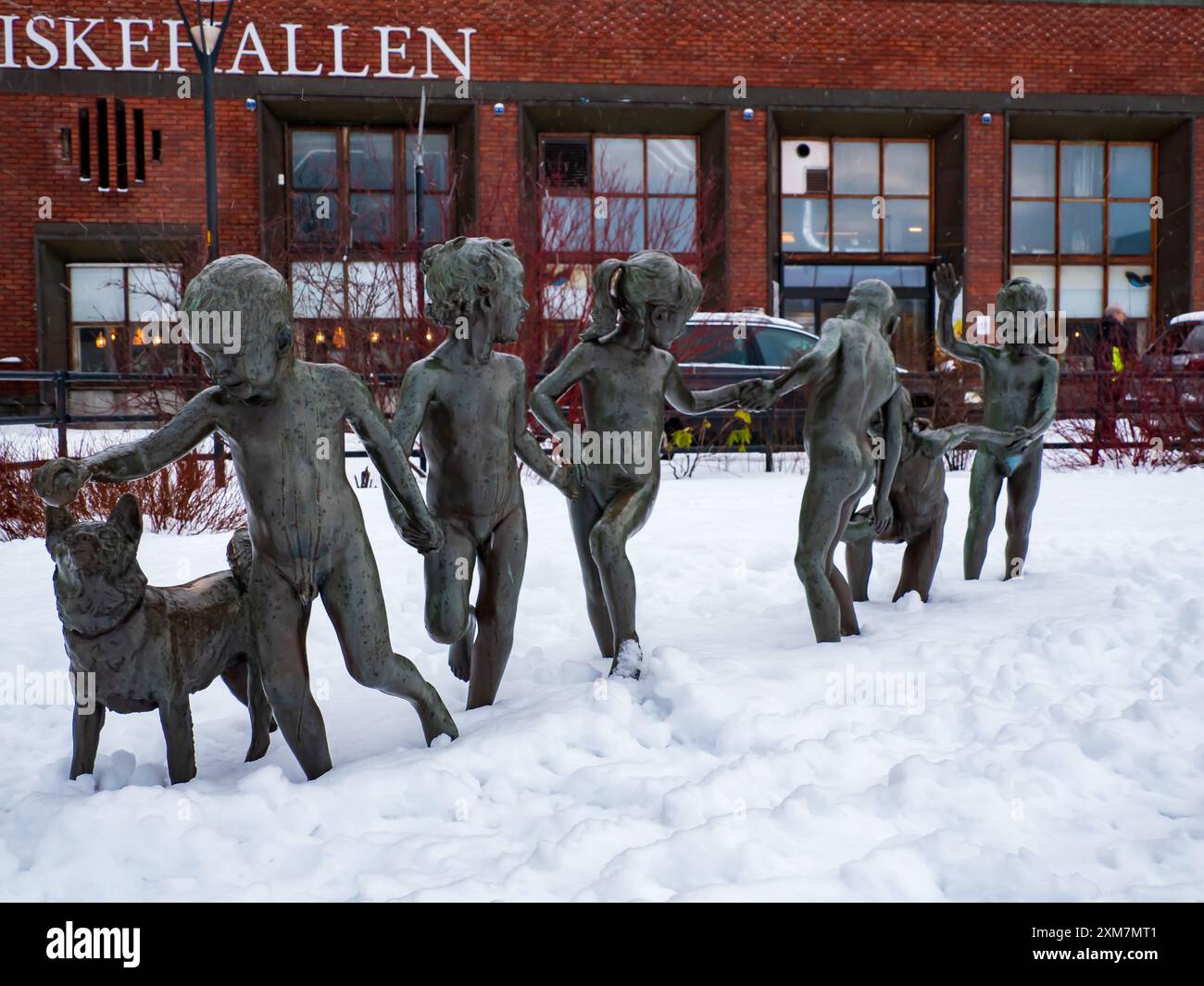 Narvik, Norway - Feb 2023 - Children Playing Statue, Statue of children ...
