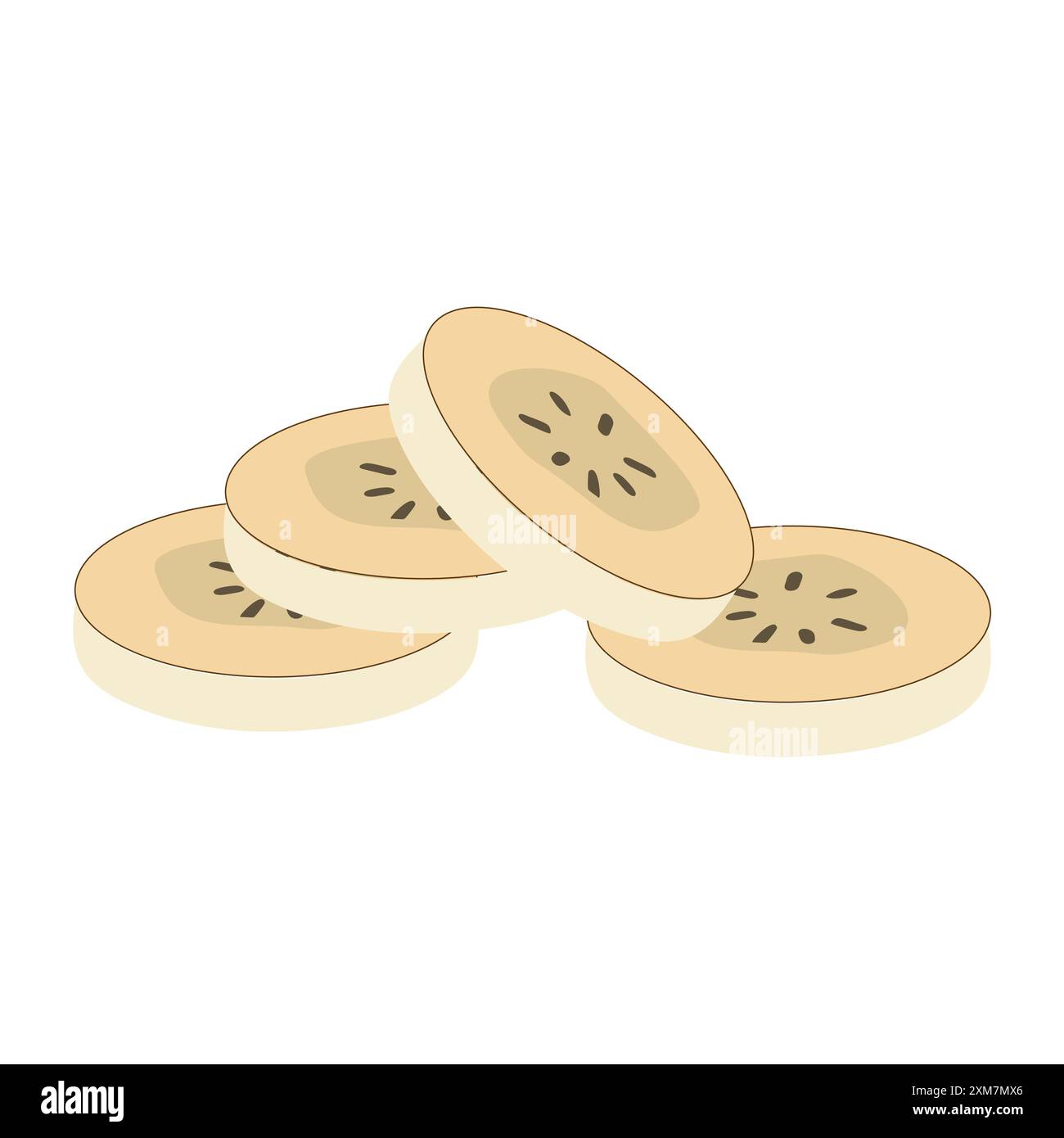 Banana slices illustration of various sizes and angles. Chopped banana ...