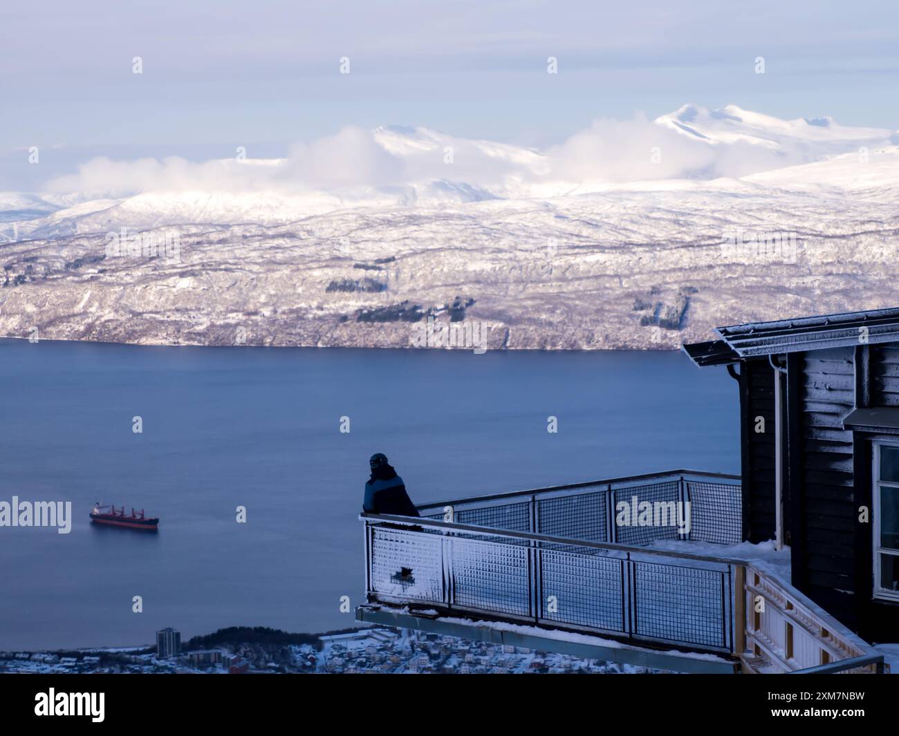 Narvik, Norway - March, 2023: Aerial view of Narvik city from the top ...