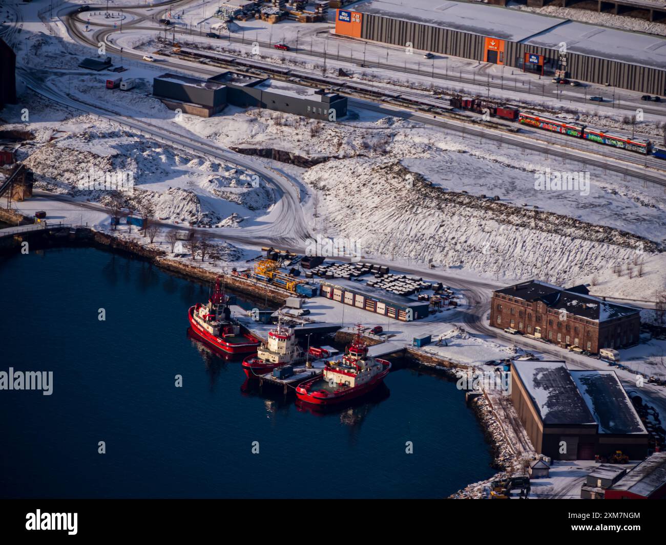 Narvik, Norway - March 2023: Aerial view of the transshipment port for ...