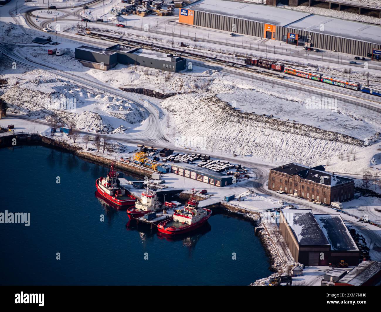 Narvik, Norway - March 2023: Aerial view of the transshipment port for ...