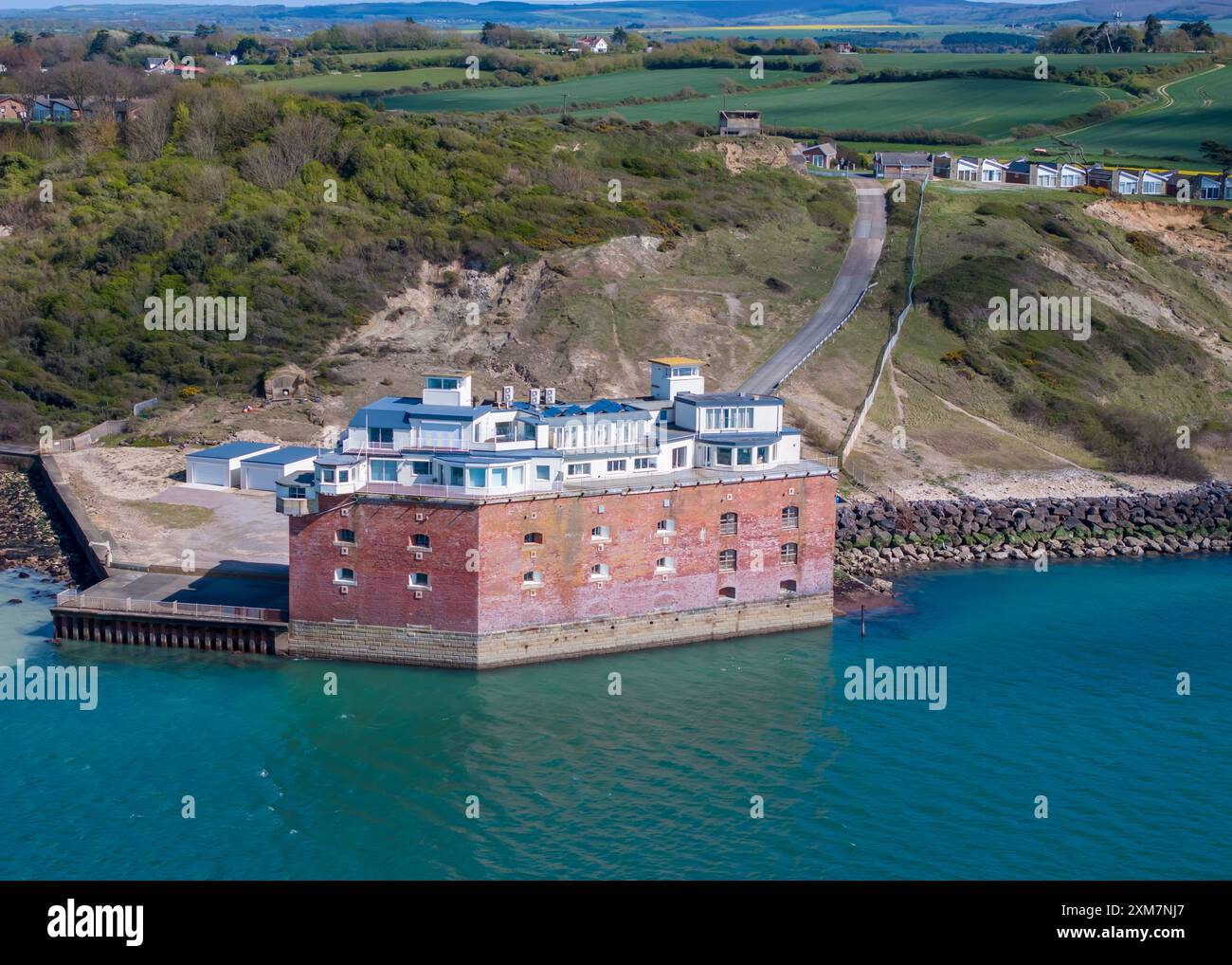 Fort Albert on the Isle of Wight showing building and residents ...