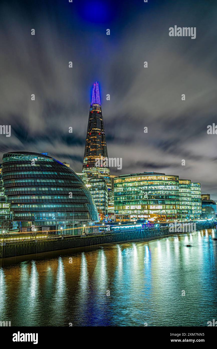The Shard skyscrapers in London taken at night on a long exposure with ...