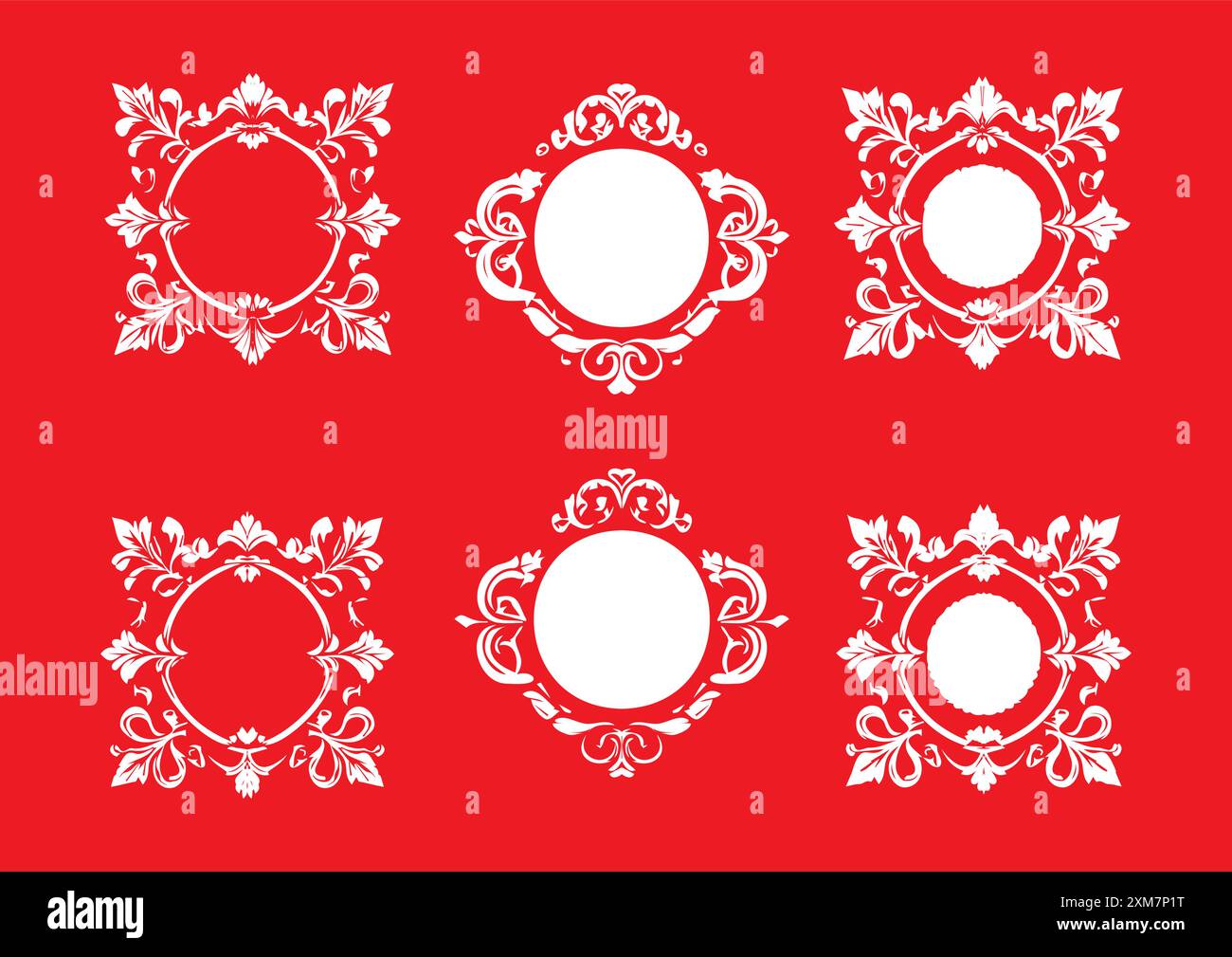 Floral White Ornament Logo And Icon Collection On Red Background ... Floral White Ornament Logo And Icon Collection On Red Background ...