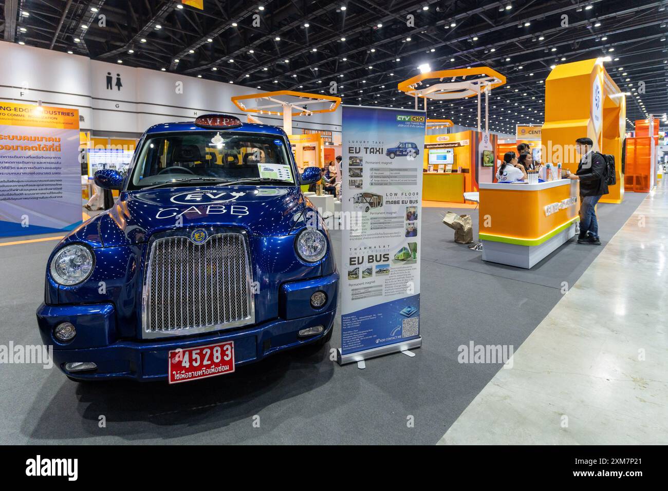 A close-up of an EV Taxi CABB, at The Fair Sci-Power For Future ...