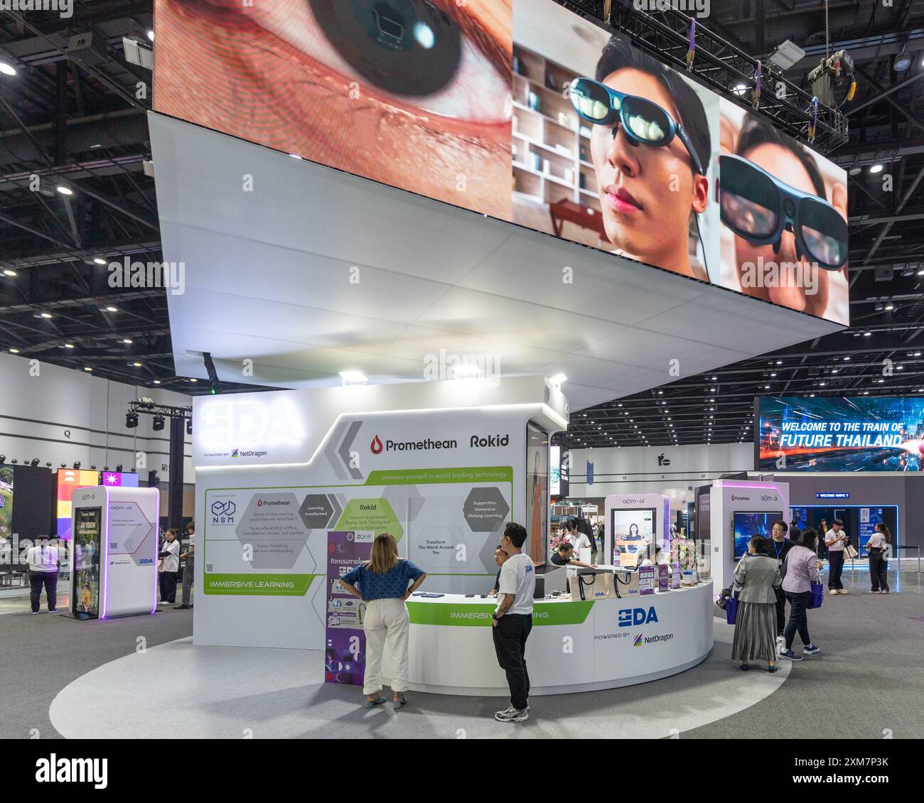 General view and banner of a booth about virtual vision, at The Fair ...