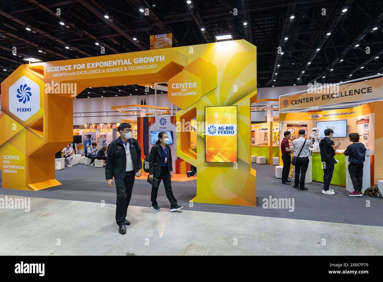Visitors are seen at the booth of Science for Exponential Growth, at ...