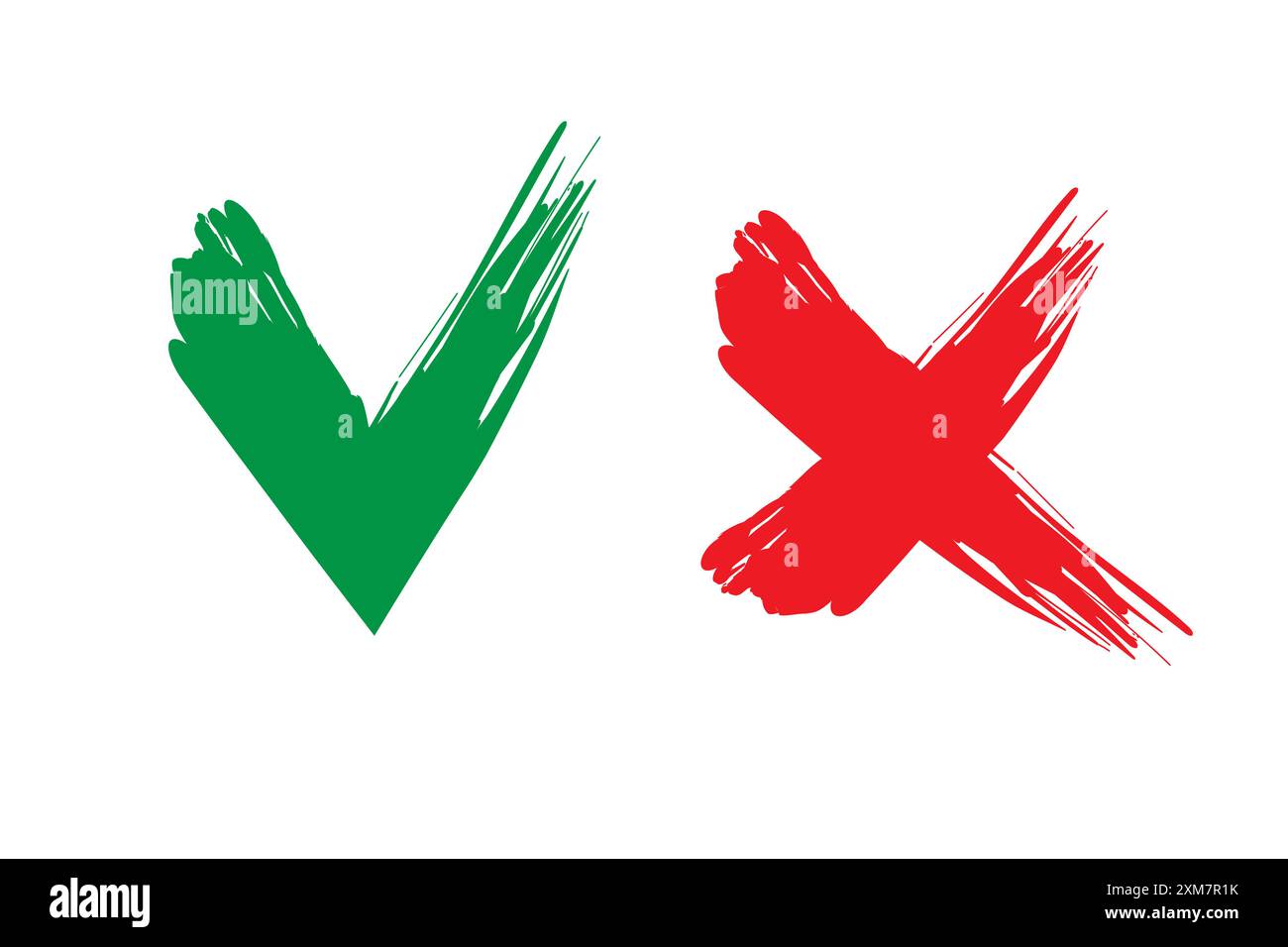 Check mark icon. Red cross symbol. Brush stroke vector. Green and red ...
