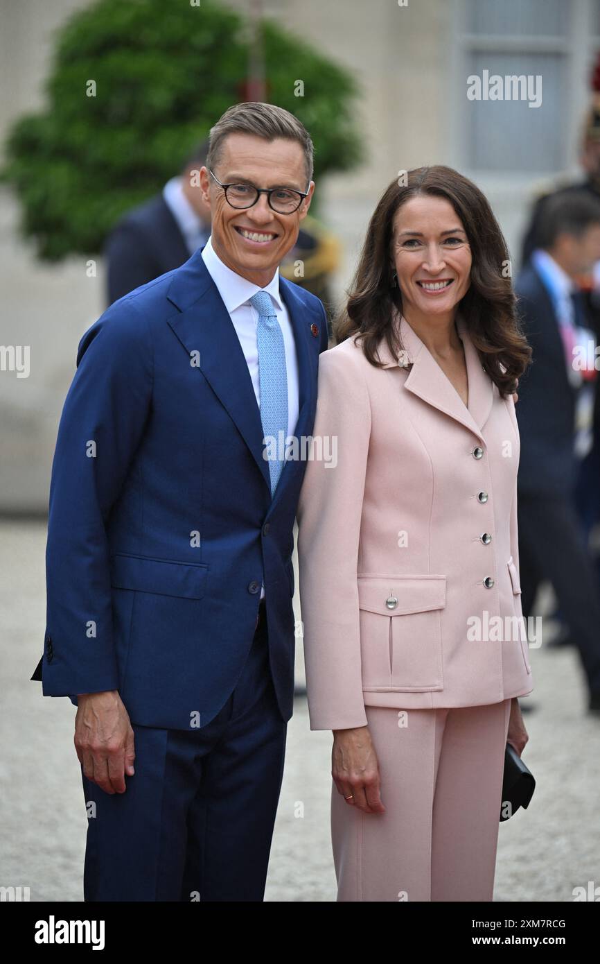 Paris, France. 26th July, 2024. Finland's President Alexander Stubb and ...