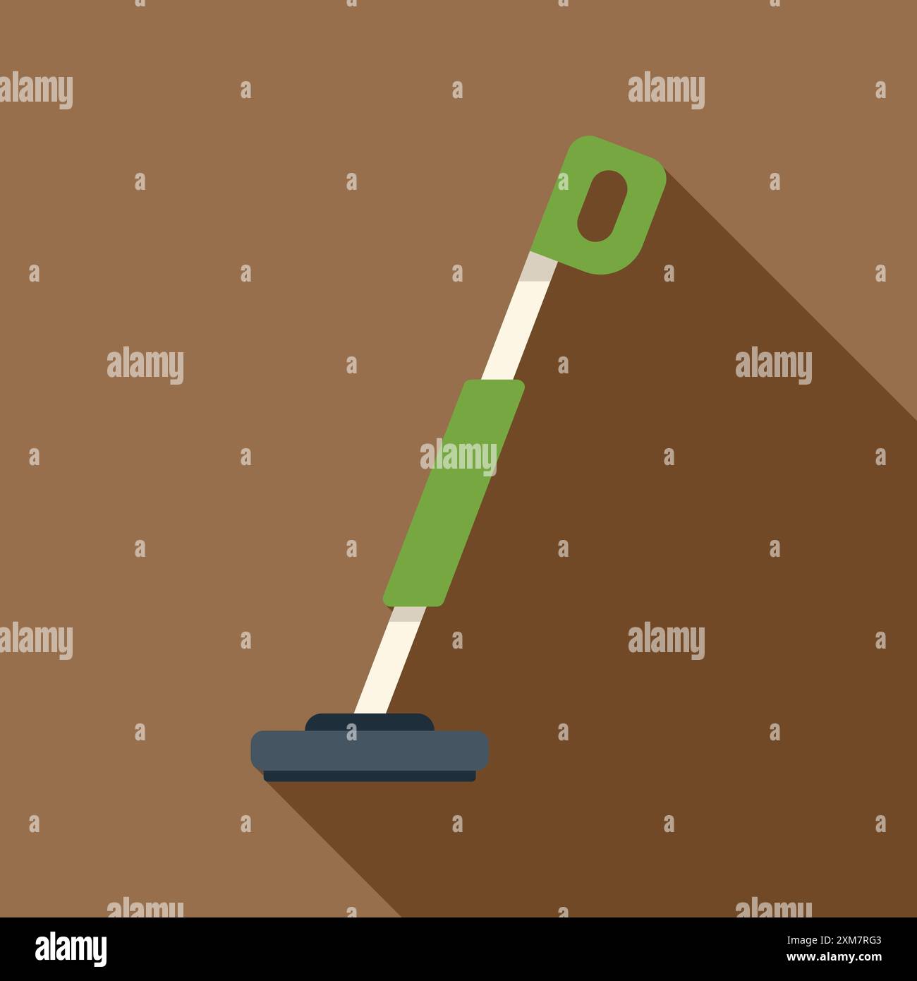 Metal detector standing upright, casting a long shadow on brown ...