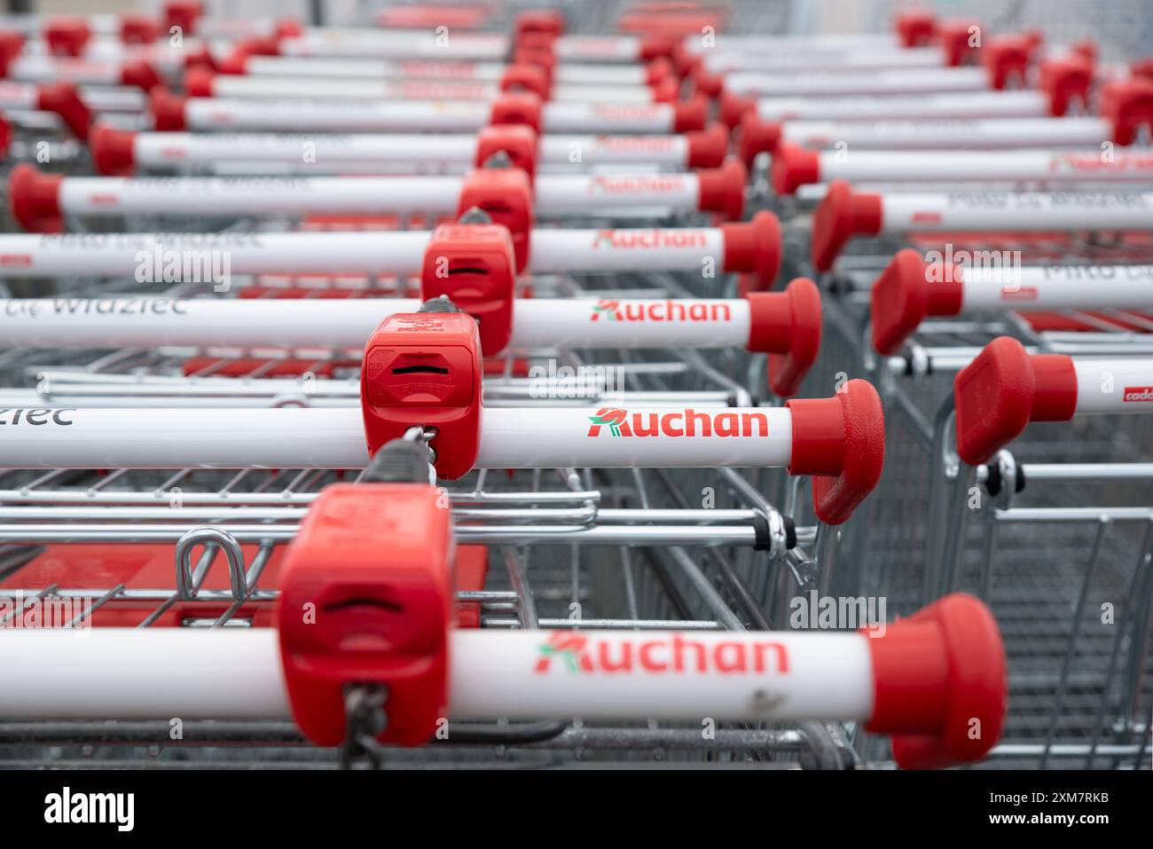 Wroclaw, Poland - MAY 29, 2022: Shopping carts of Auchan store Stock ...