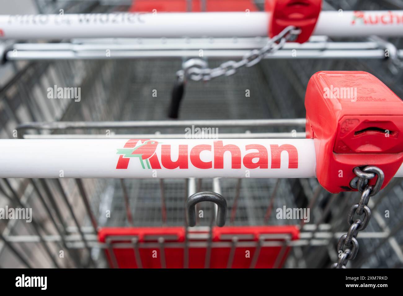 Wroclaw, Poland - MAY 29, 2022: Shopping carts of Auchan store Stock ...