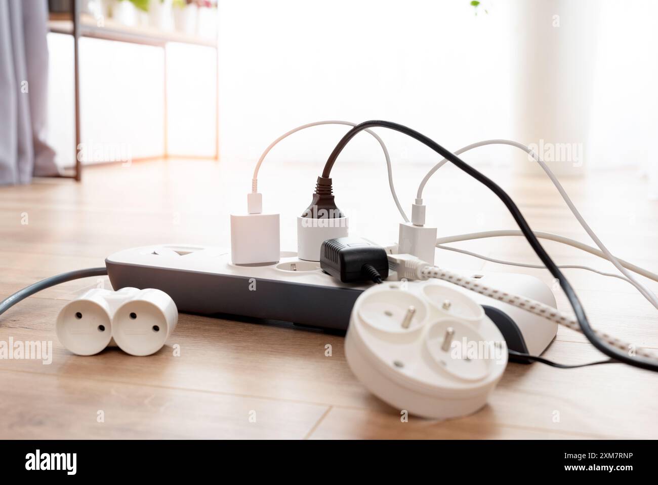 Electric power strip. Power plugs and a one multi socket electrical ...