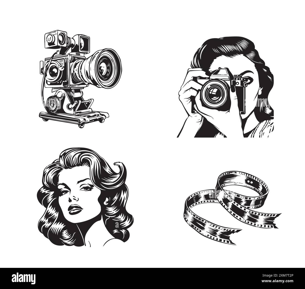 Symbols of Photographer Day set. Photographer with model and camera ...