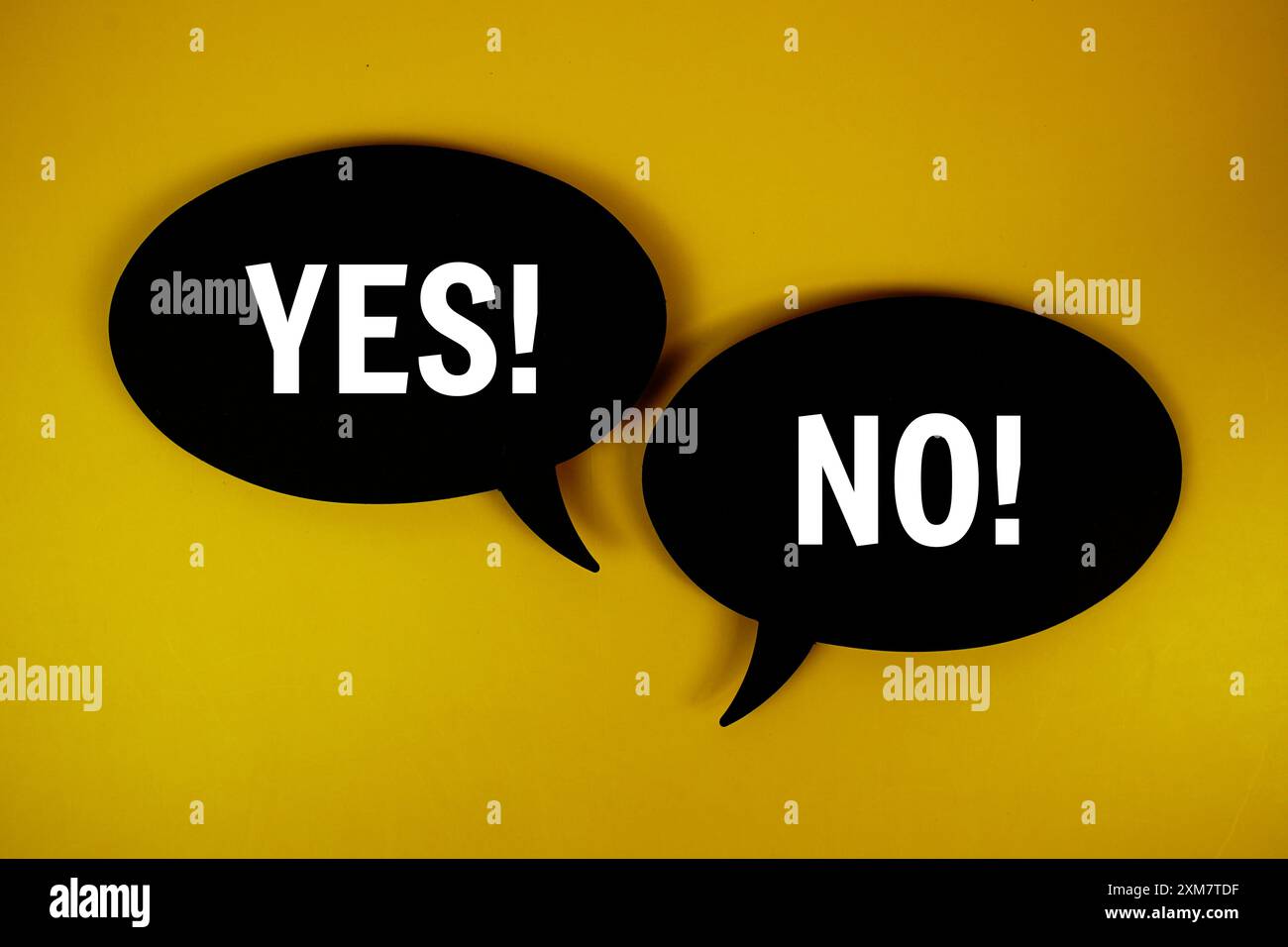 Yes or No text on speech bubble top view on yellow background Stock ...