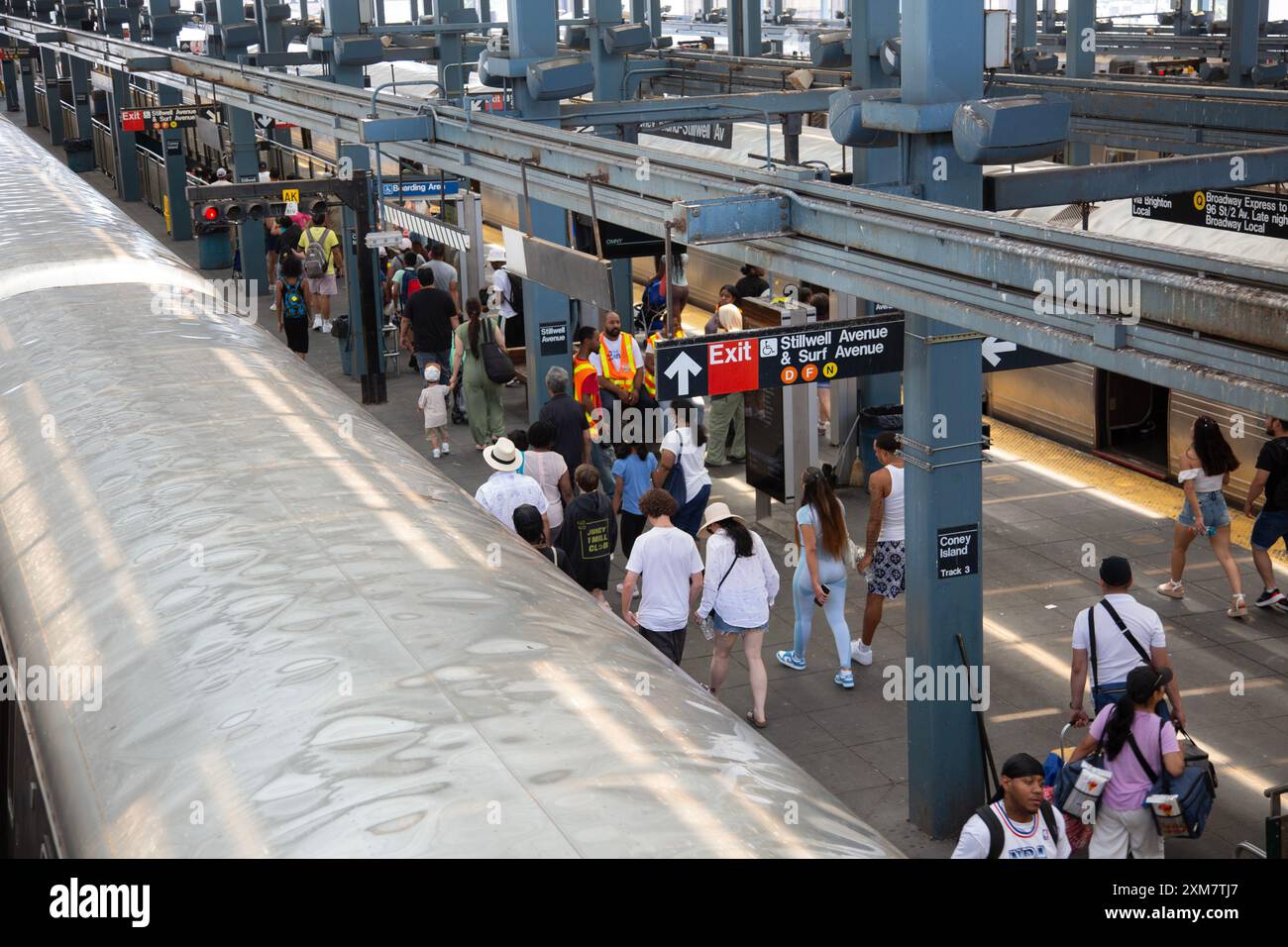Trains pull into the Stillwell Avenue Subway Station at Coney Island ...