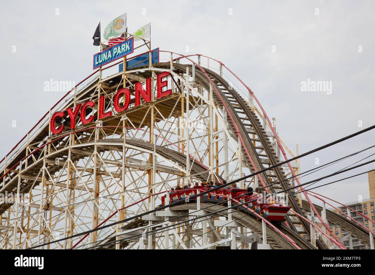 The classic Cyclone roller coaster at Coney Island, Brooklyn, New York ...