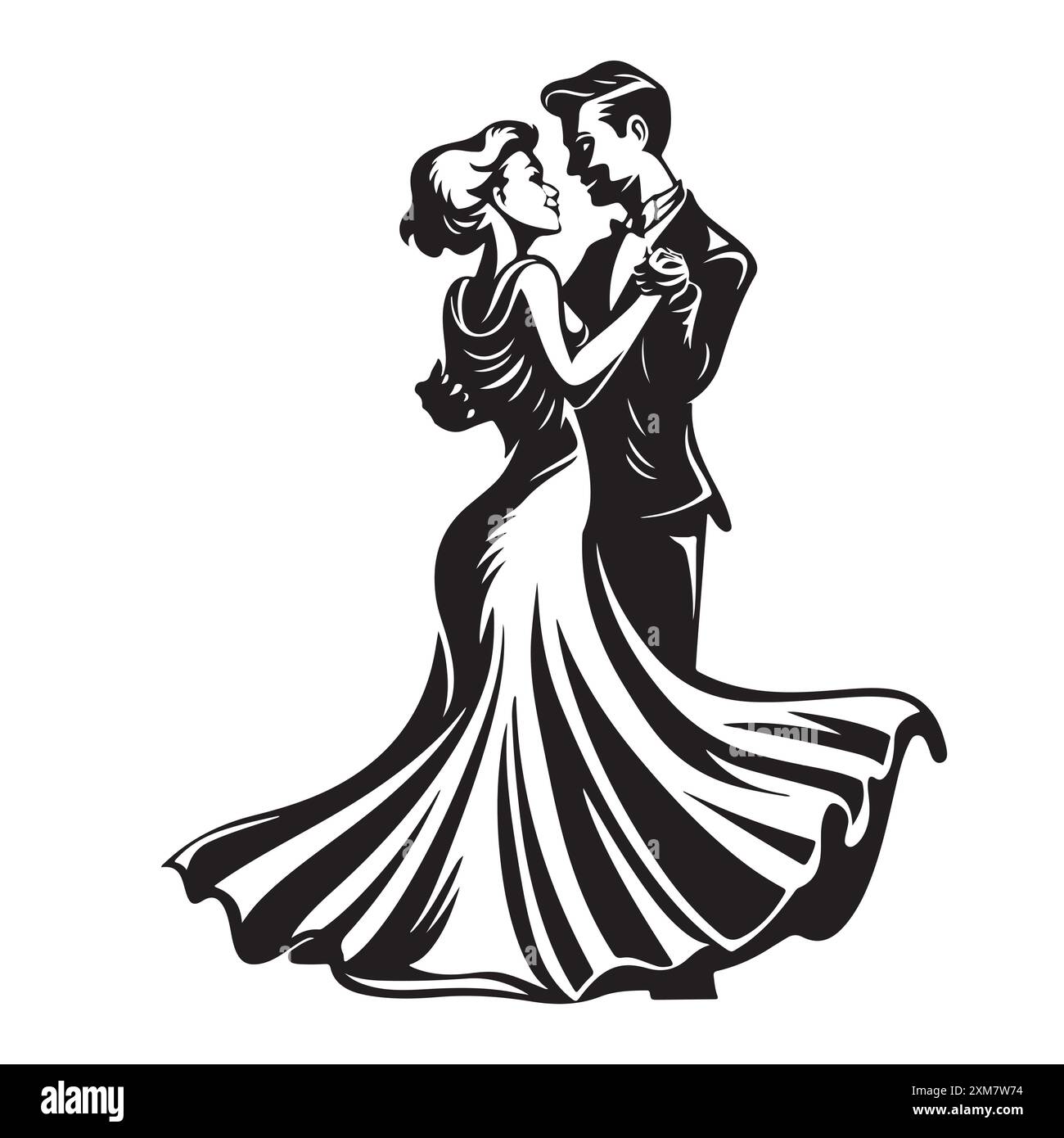 wedding couple dancing vector illustration with lines Stock Vector ...