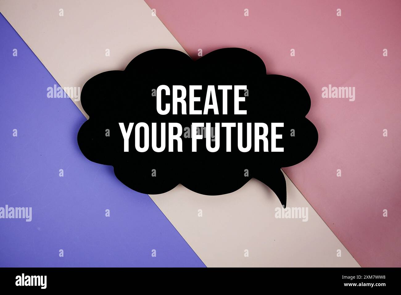 Create Your Future text on speech bubble top view on purple geometric ...