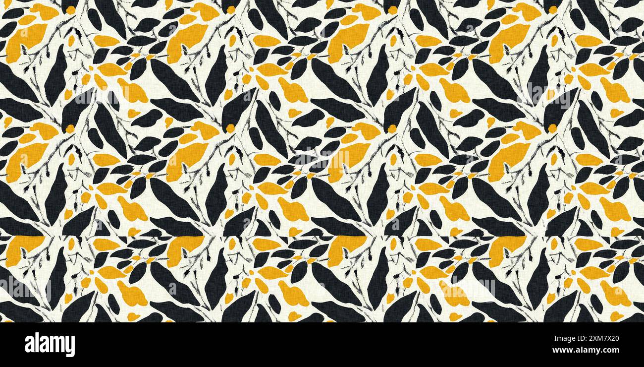 Modern printed fabric flower block print pattern with linen texture ...